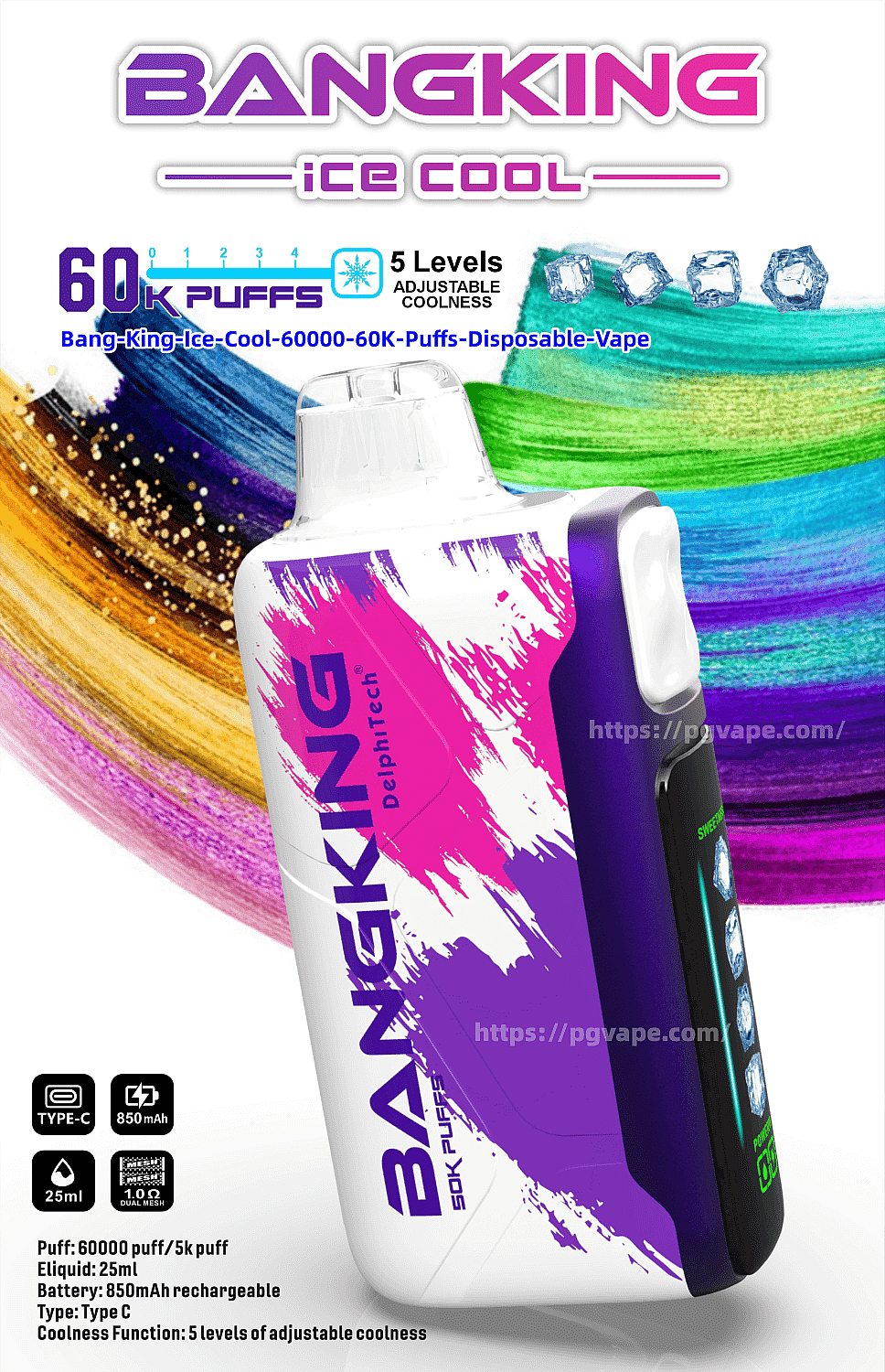 Bang King Ice Cool 60000 60k Puffs Adjustable Ice Level Disposable Vape ...