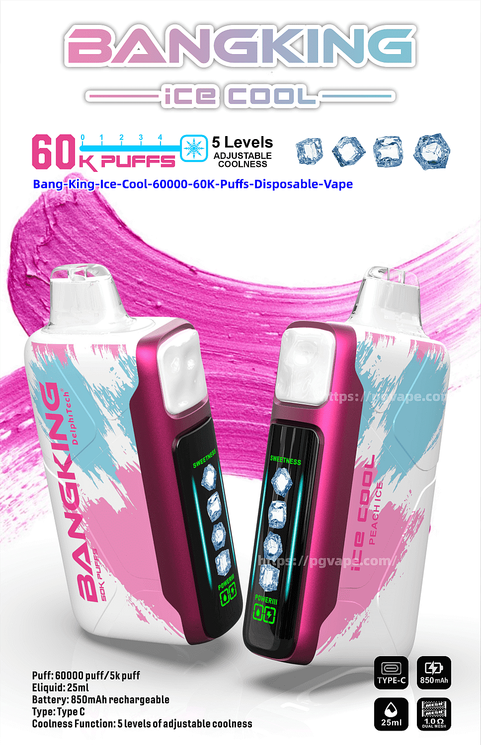 Bang King Ice Cool 60000 60k Puffs Adjustable Ice Level Disposable Vape ...