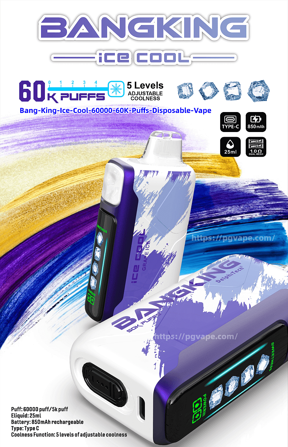 Bang King Ice Cool 60000 60k Puffs Adjustable Ice Level Disposable Vape ...
