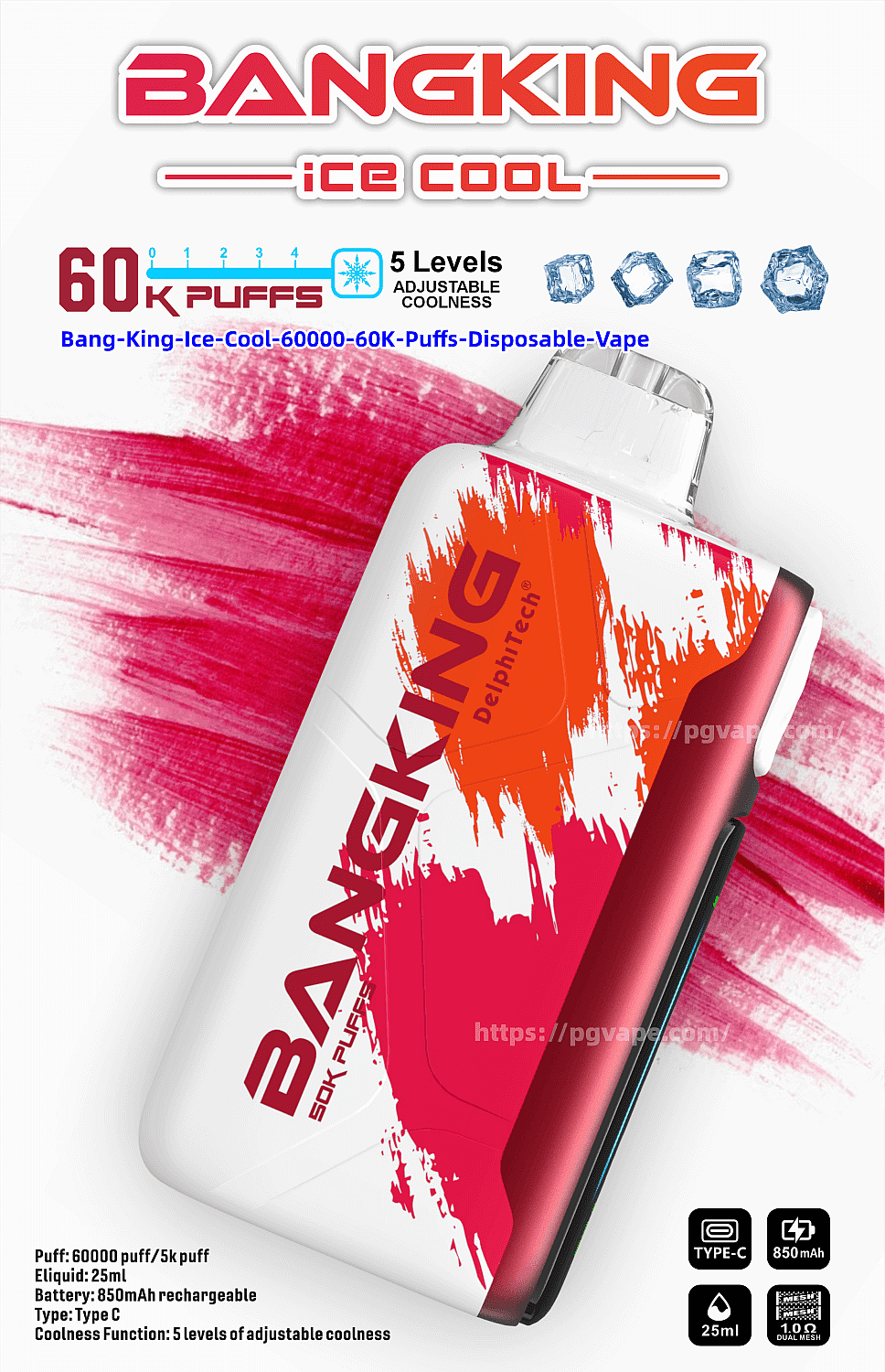 Bang King Ice Cool 60000 60k Puffs Adjustable Ice Level Disposable Vape ...
